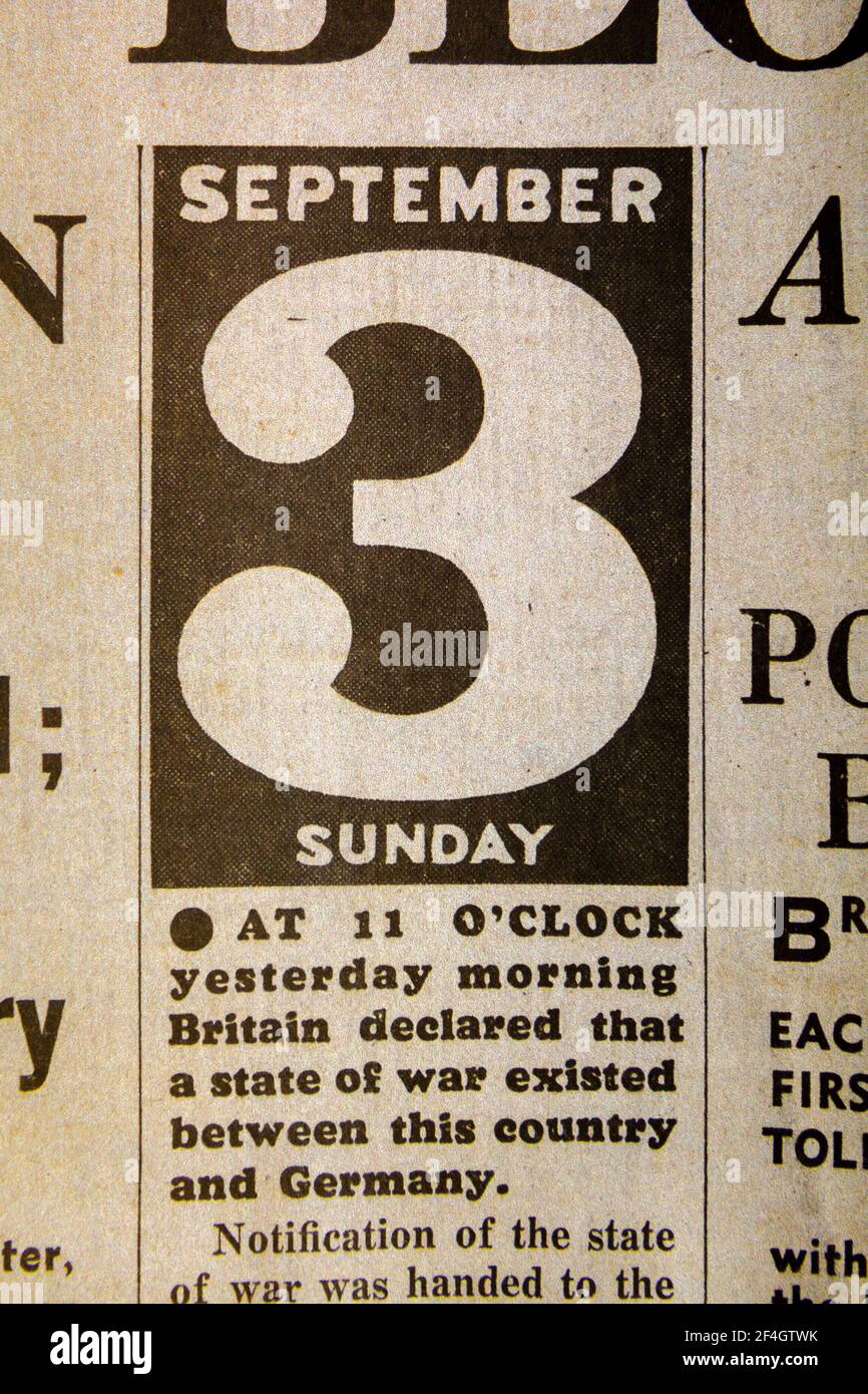 Announcement that a state of war now exists, The Daily Express (replica ...