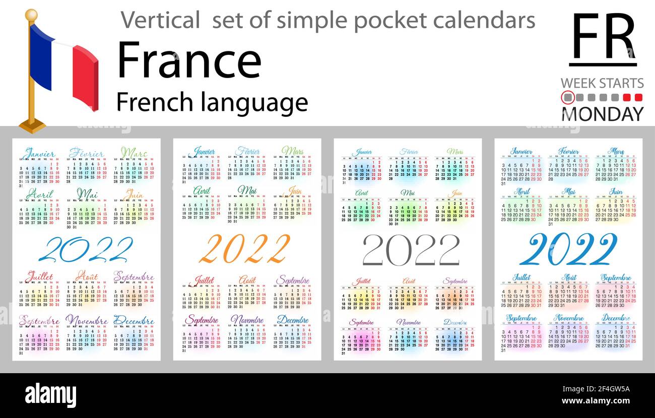 French vertical set of pocket calendars for 2022 (two thousand twenty ...