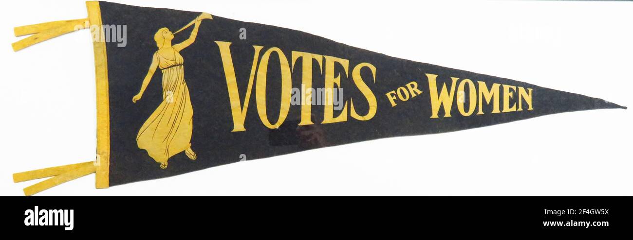 Women's suffrage pennant with text reading Votes for Women and an image ...