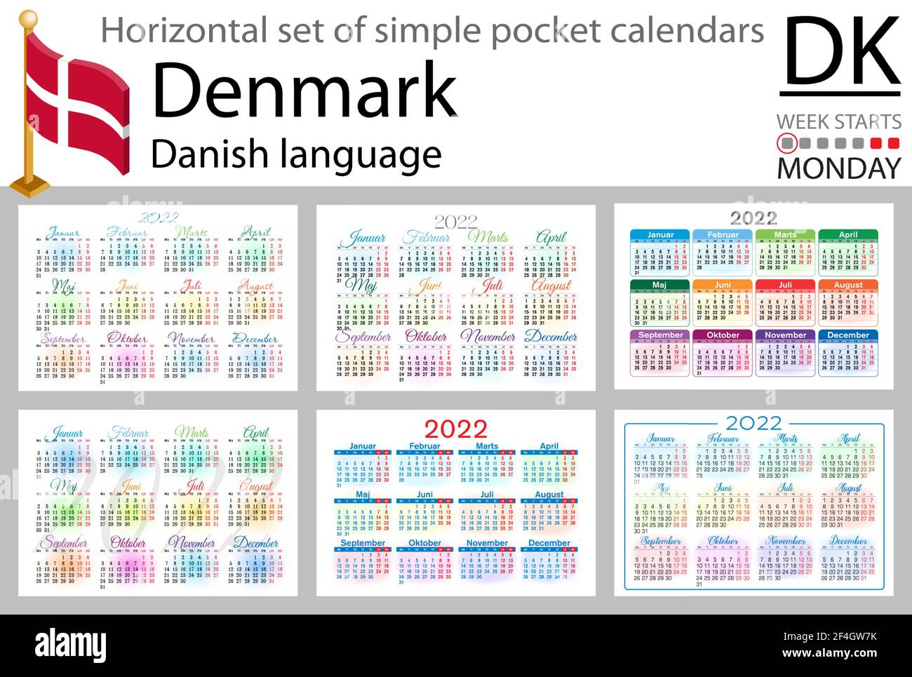 Denmark horizontal set of pocket calendars for 2022 (two thousand ...