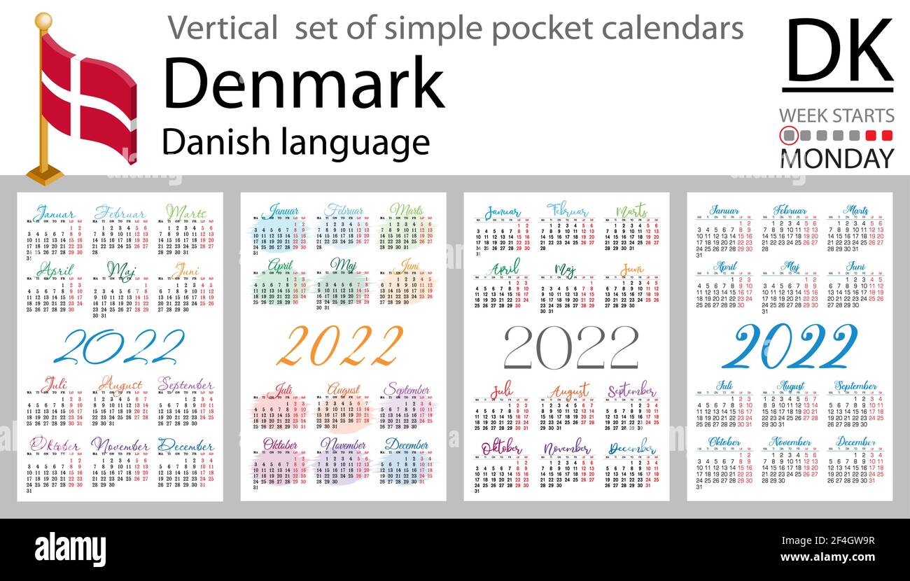 Denmark vertical set of pocket calendars for 2022 (two thousand twenty ...