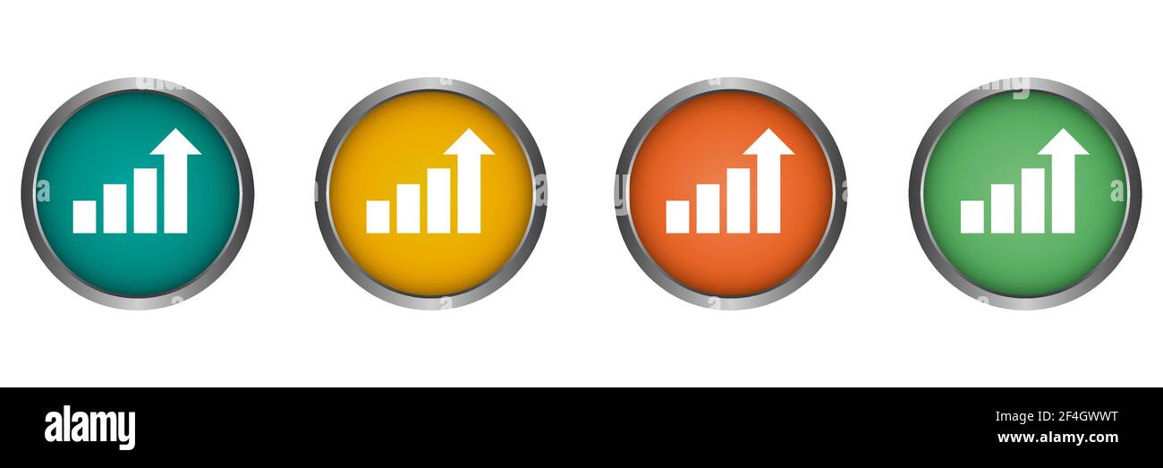 Growth chart graph vector icon metal edge, flat design round web button ...