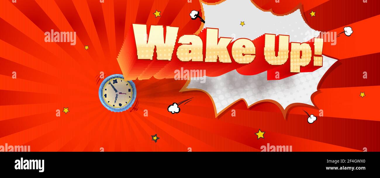 Wake up. Comic volumetric text on retro pop-art background. Vector ...