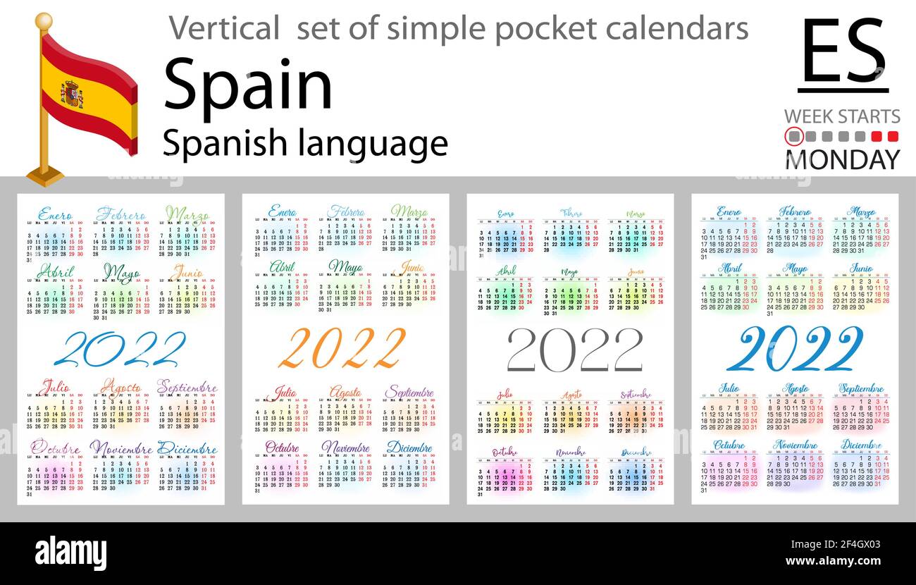 Spanish vertical set of pocket calendars for 2022 (two thousand twenty ...