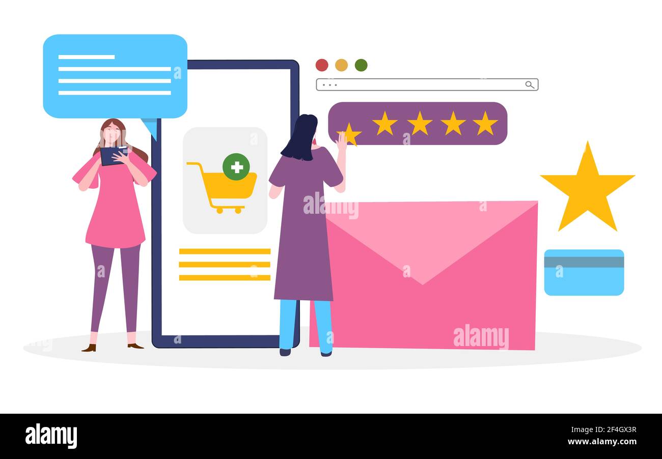 women give feedback comment star for product commerce use smartphone ...