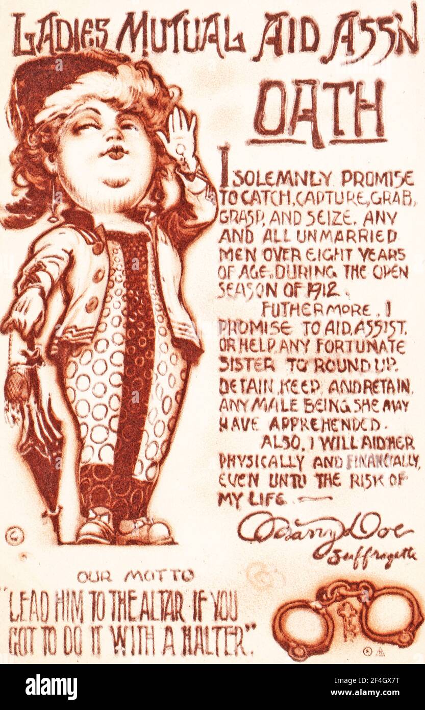 Anti-suffrage postcard, caricaturing the female suffragist as desperate ...