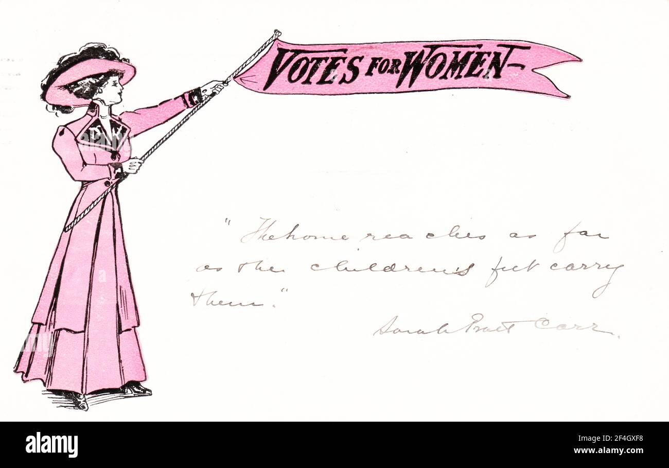 Suffrage postcard with a generic image of a young, stylish woman ...