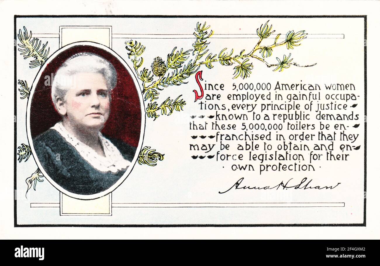 Suffrage postcard with a three-quarter profile portrait of suffragist ...
