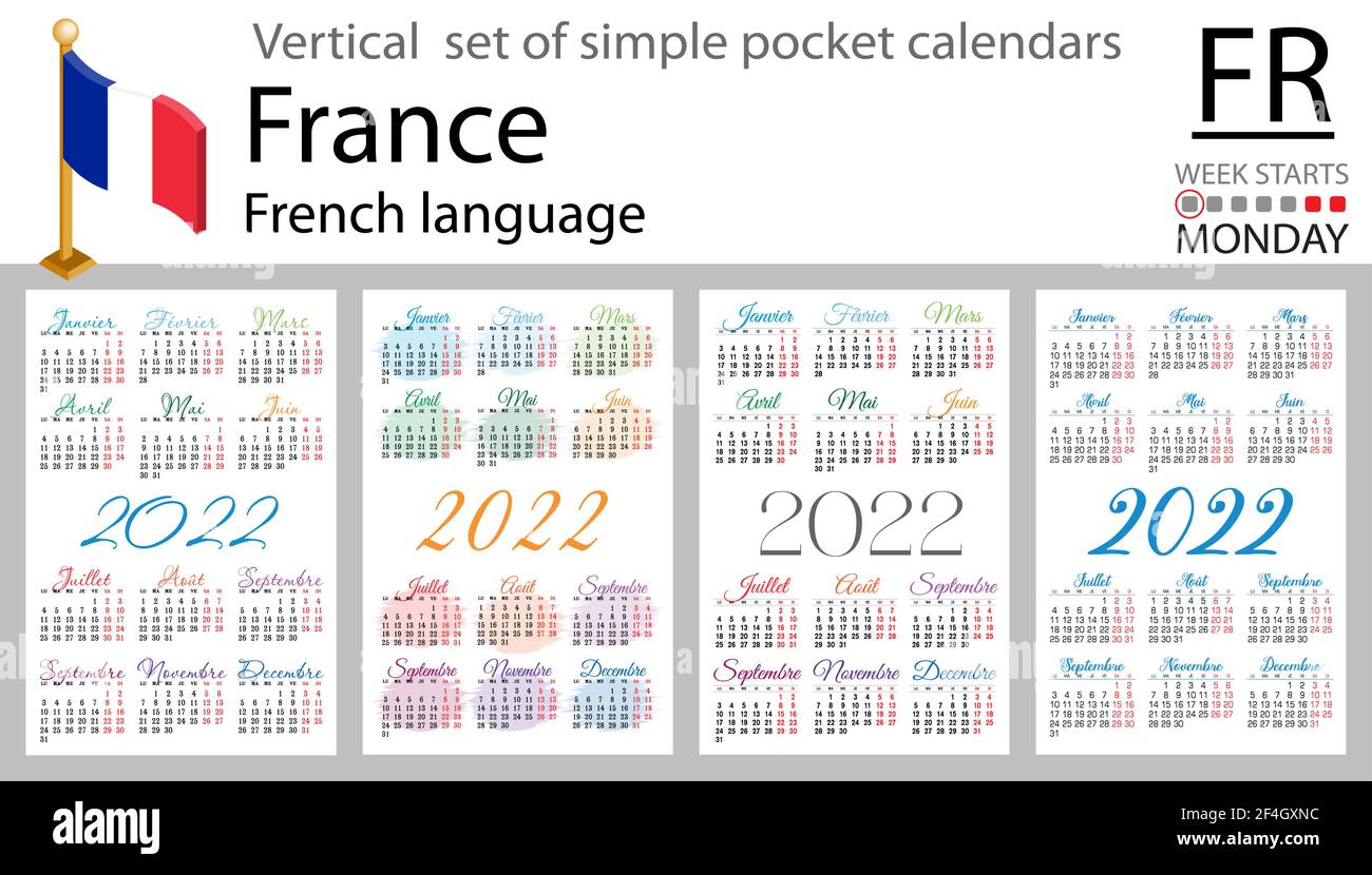 French vertical set of pocket calendars for 2022 (two thousand twenty ...