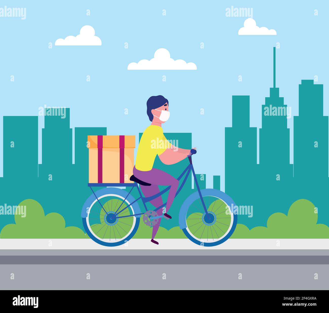delivery man riding bike box Stock Vector Image & Art - Alamy