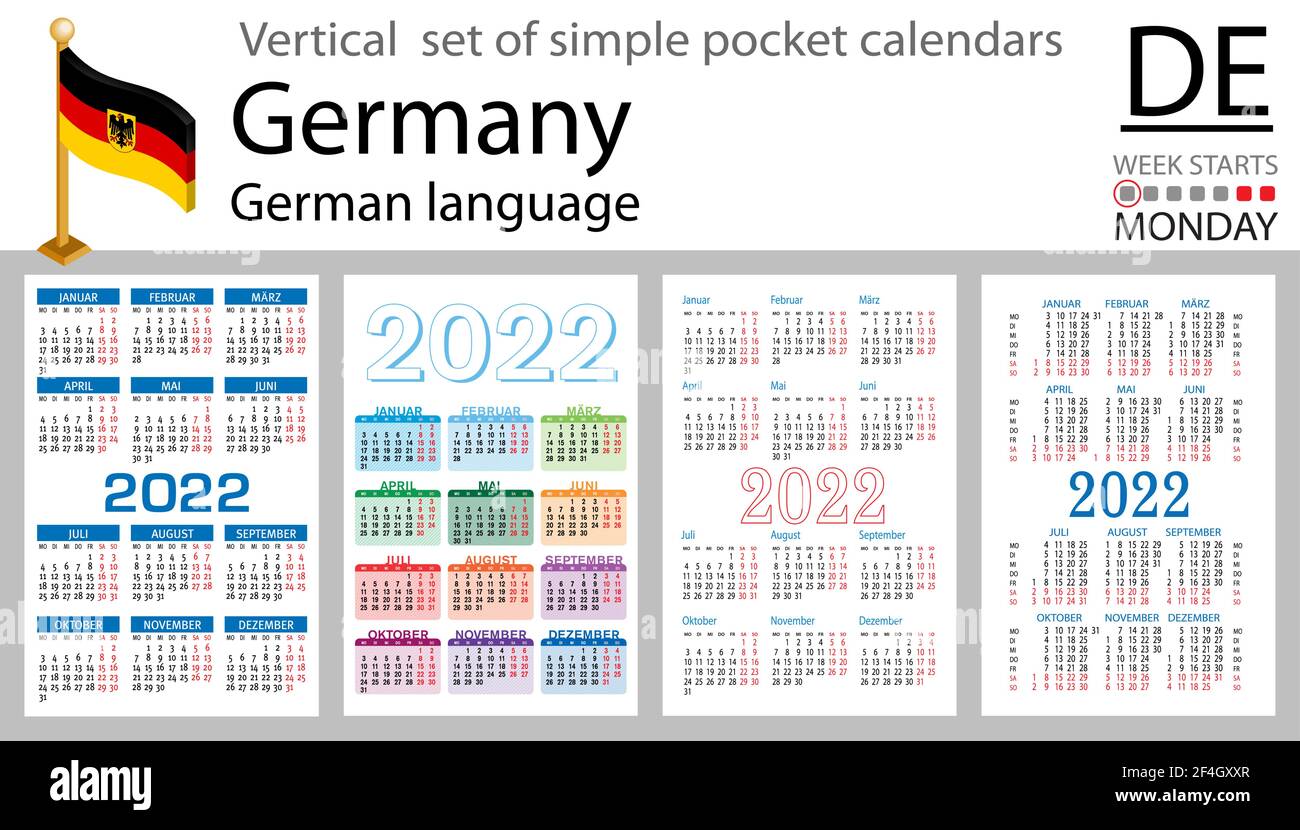 German vertical set of pocket calendars for 2022 (two thousand twenty ...