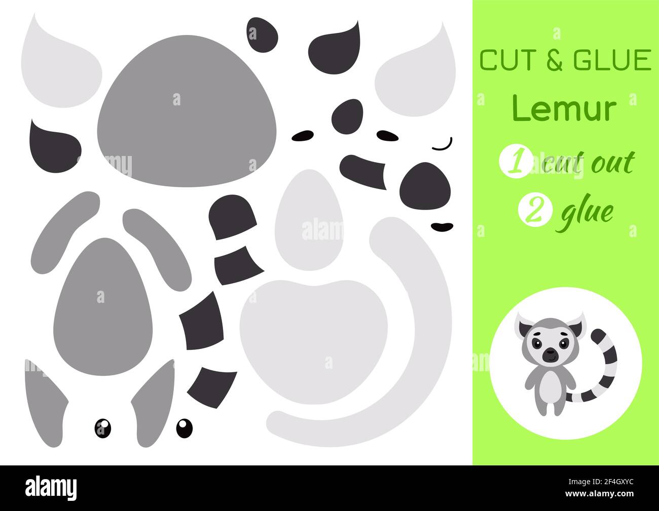 Cut and glue paper little lemur. Kids crafts activity page. Educational ...