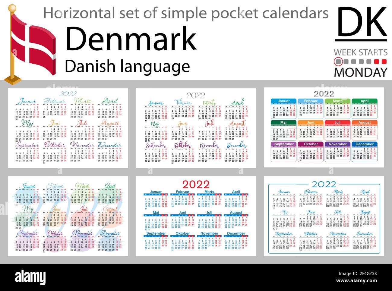 Denmark horizontal set of pocket calendars for 2022 (two thousand ...