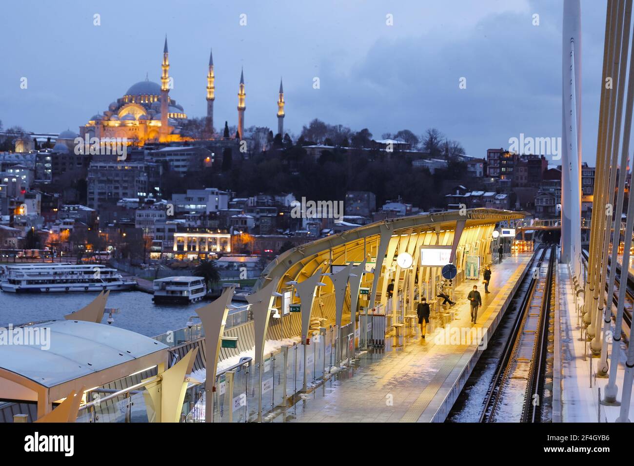 Halic Metro Bridge and Suleymaniye Mosque in Istanbul City, Turkey ...