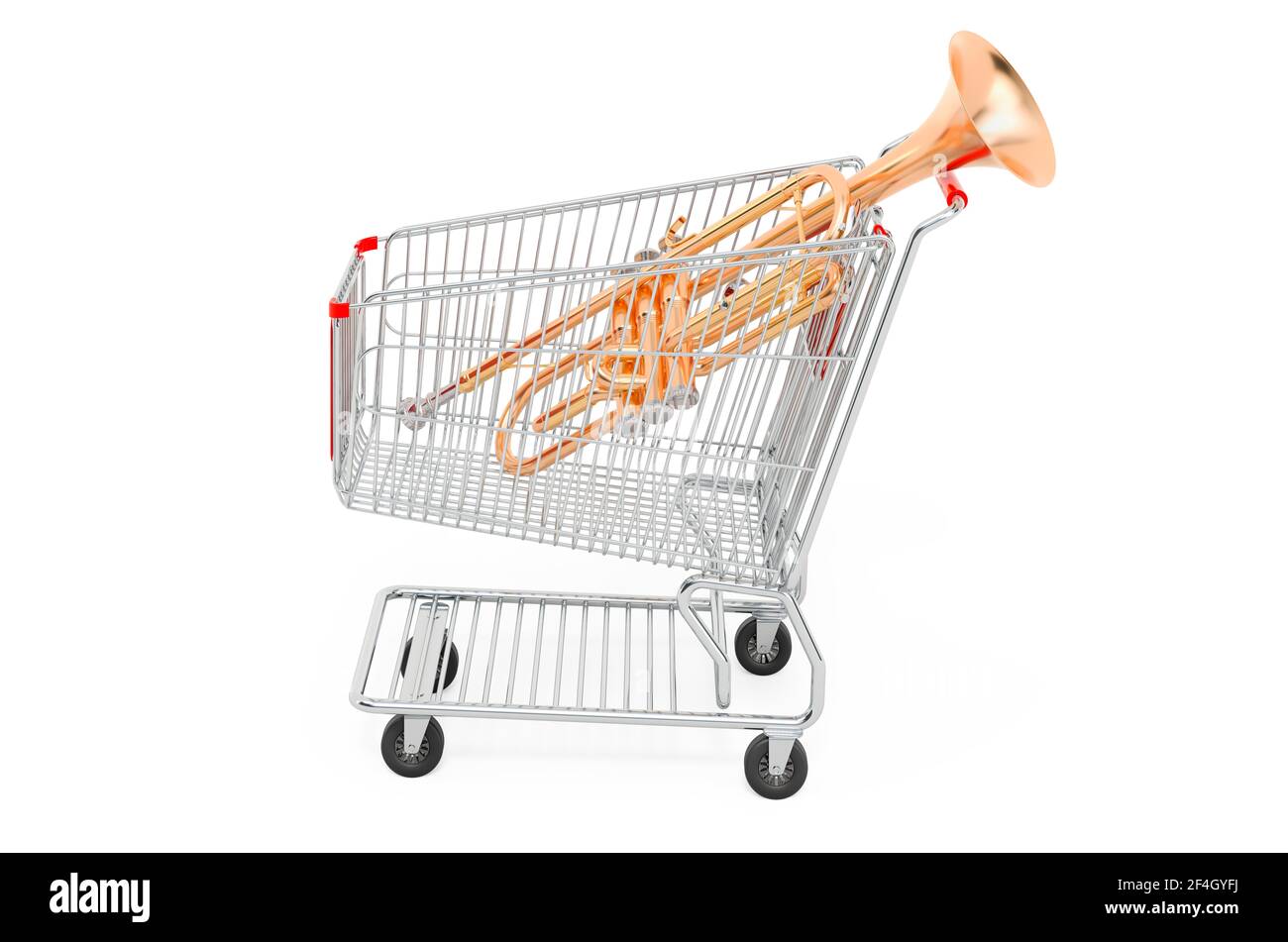 Shopping cart with trumpet. 3D rendering isolated on white background ...