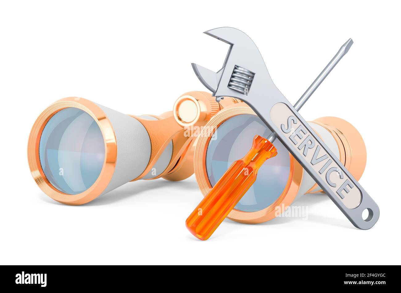 Service and repair of theater binoculars, 3D rendering isolated on ...
