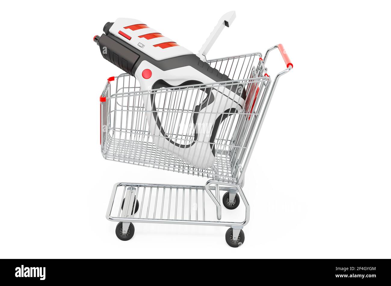 Shopping cart with game gun. 3D rendering isolated on white background ...
