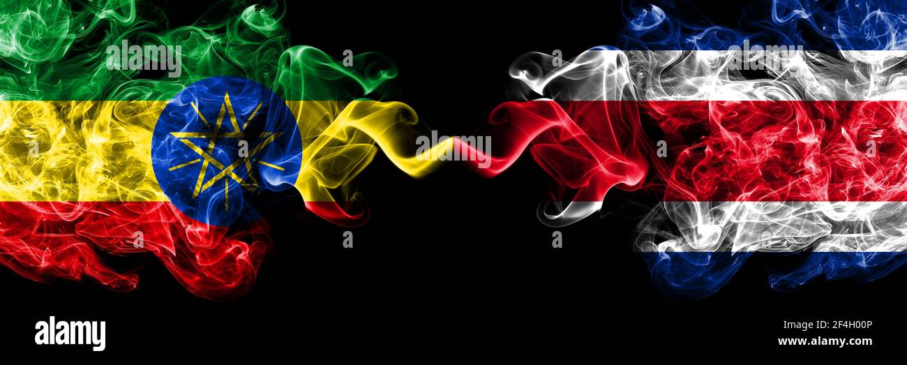 Ethiopia, Ethiopian vs Costa Rica smoky mystic flags placed side by ...