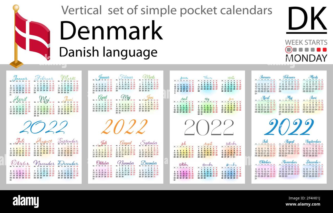 Denmark vertical set of pocket calendars for 2022 (two thousand twenty ...