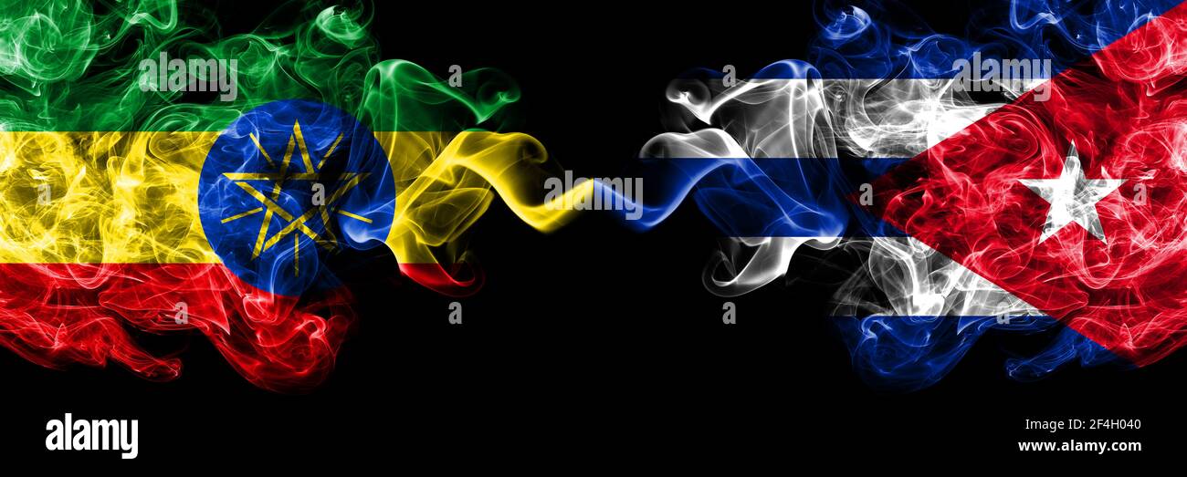Ethiopia, Ethiopian vs Cuba, Cuban smoky mystic flags placed side by ...