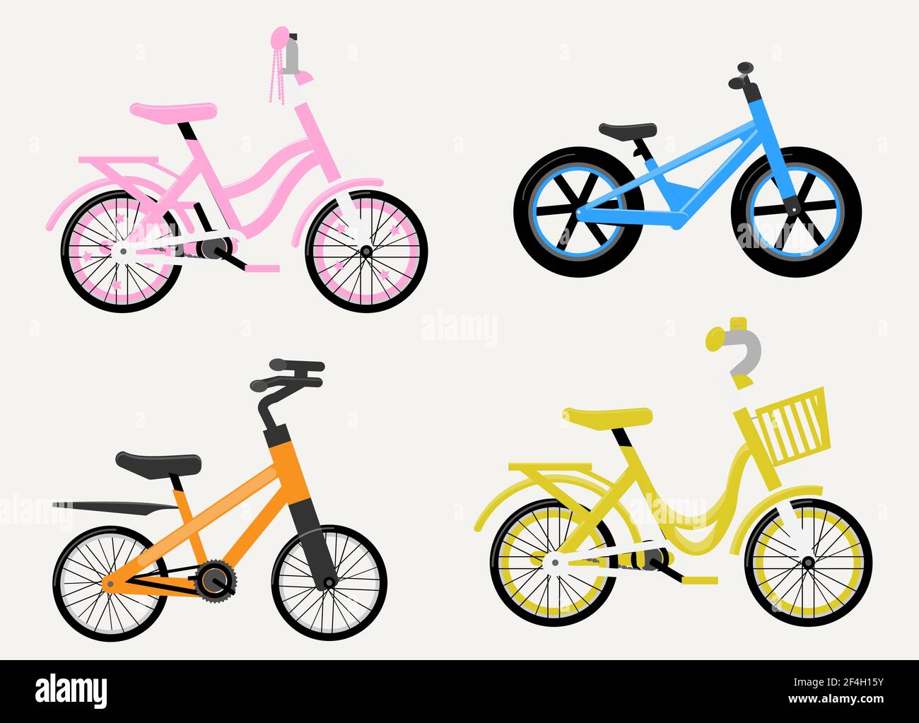 Set of kids bikes. Bicycles for children, for boys and for girls. Icons ...