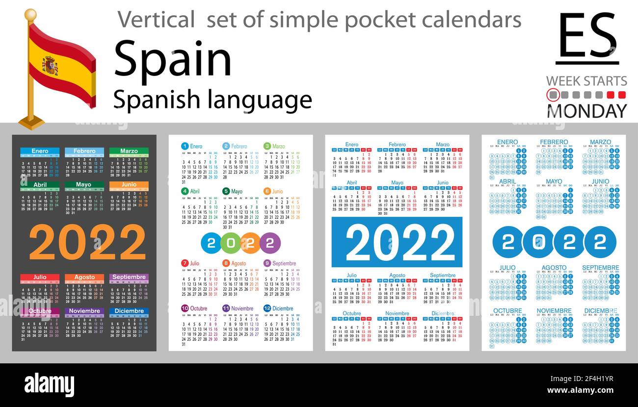 Spanish vertical set of pocket calendars for 2022 (two thousand twenty ...