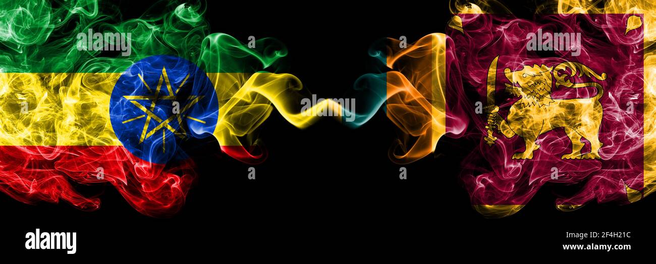 Ethiopia, Ethiopian vs Sri Lanka smoky mystic flags placed side by side ...