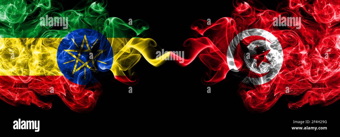 Ethiopia, Ethiopian vs Tunisia smoky mystic flags placed side by side ...