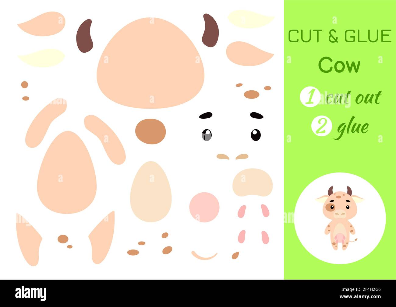 Cut and glue paper little cow. Kids crafts activity page. Educational ...