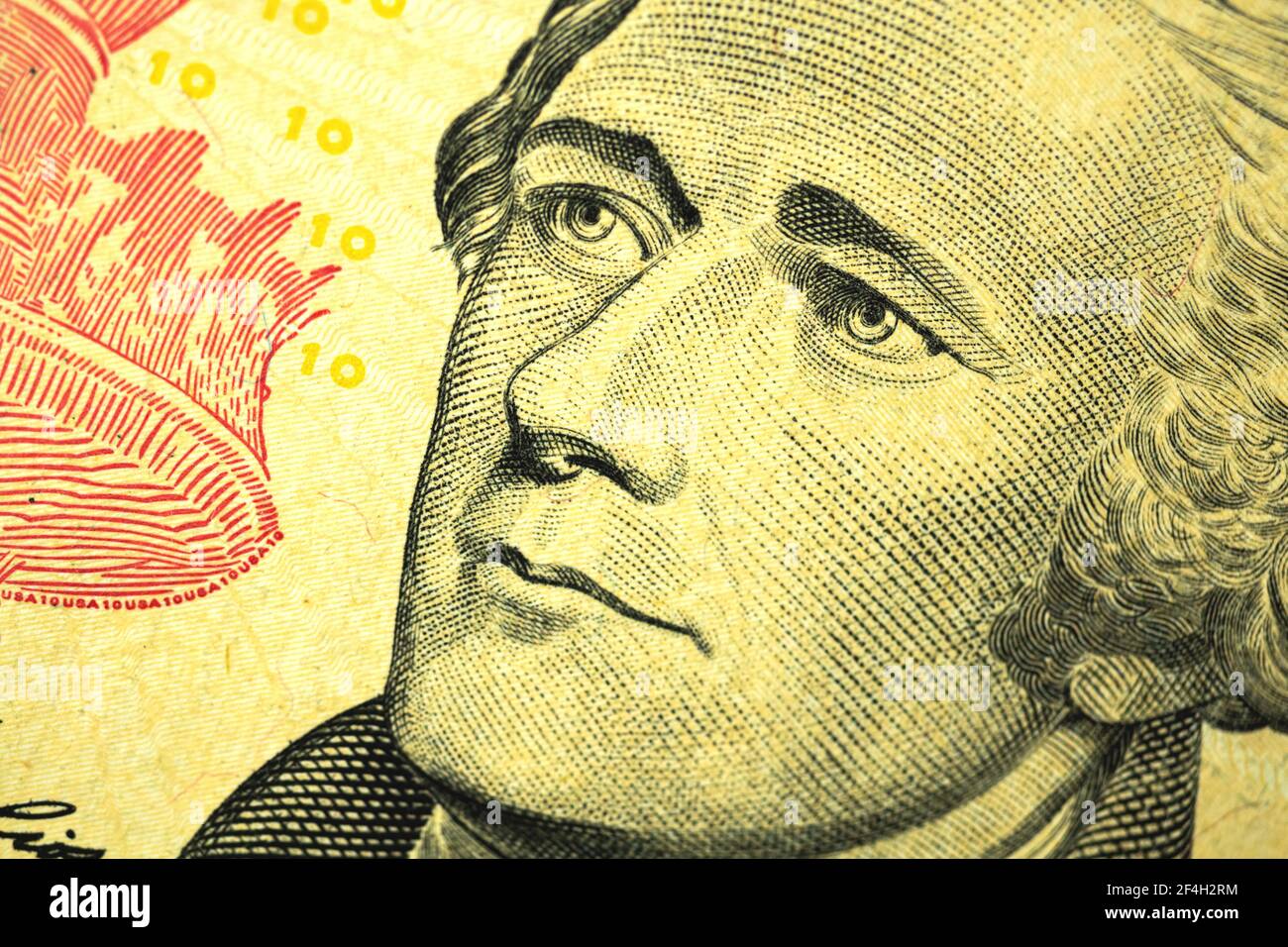 Alexander Hamilton close up shot from ten dollar banknote Stock Photo ...