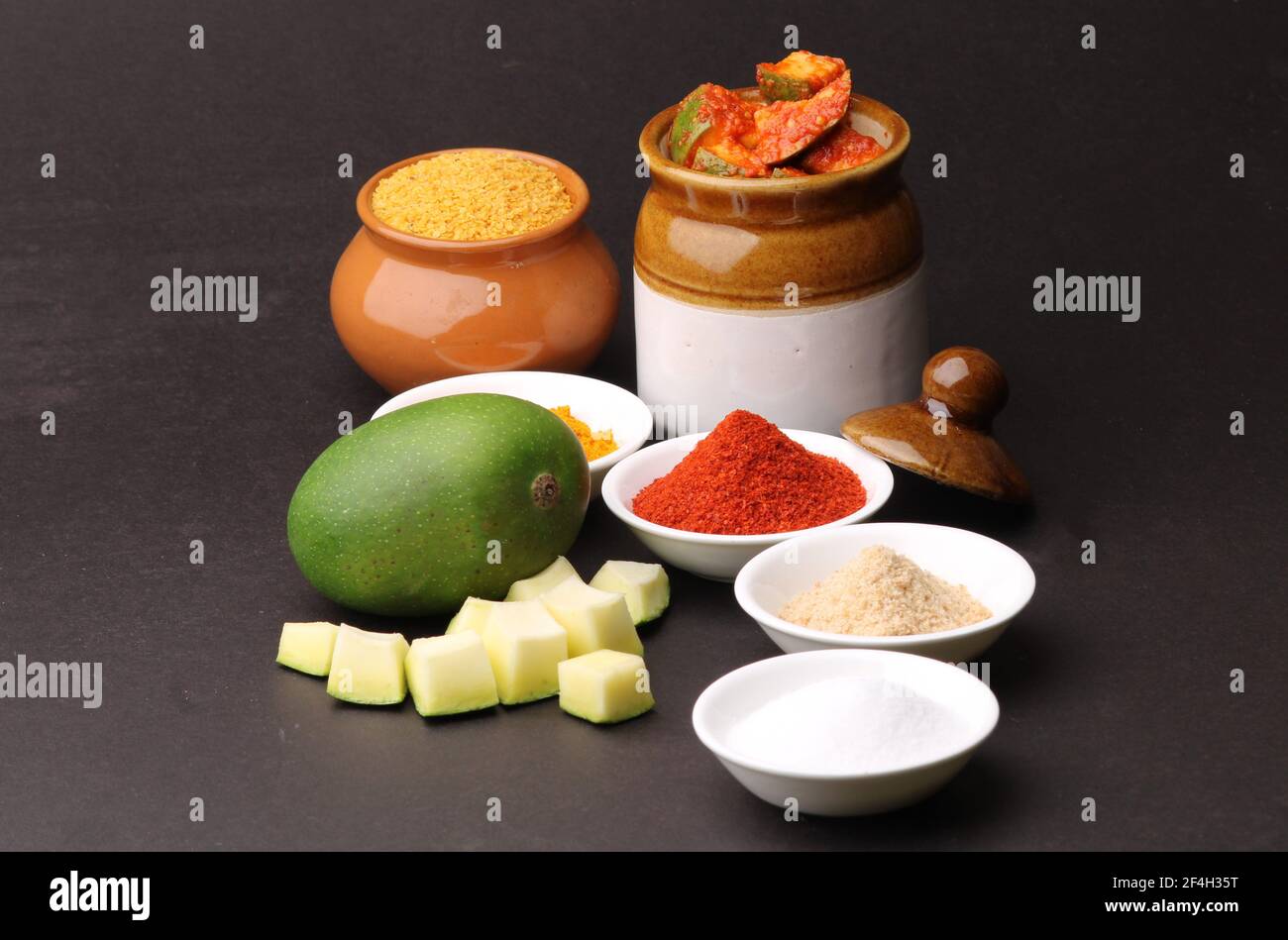 Homemade Mango Pickle or aam ka achar Kairi Loncha with Ingredients ...
