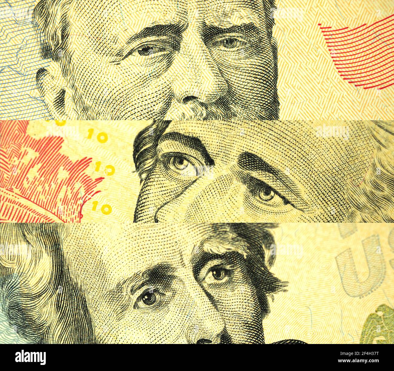 American presidents portrait close up, eye's focused, macro of dollar ...