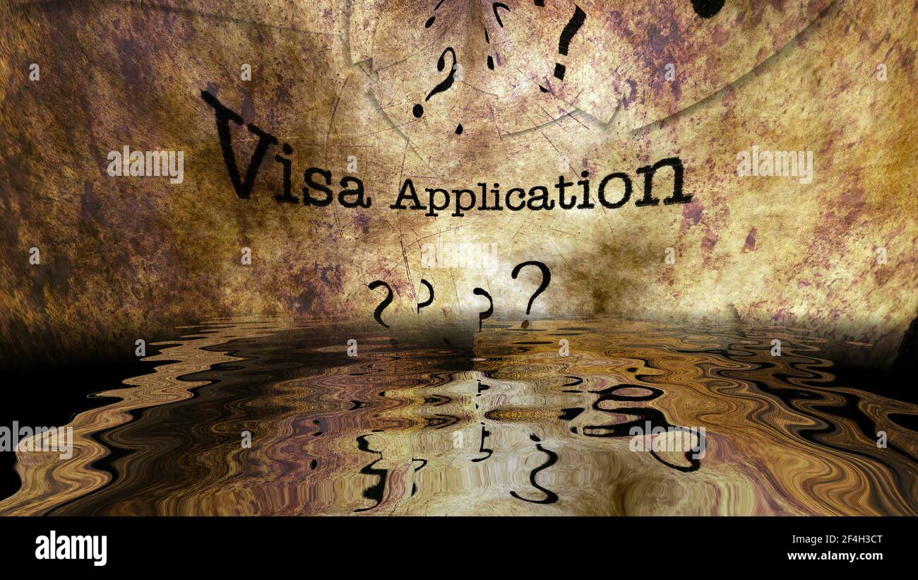 Visa Application grunge text reflecting in water Stock Photo - Alamy