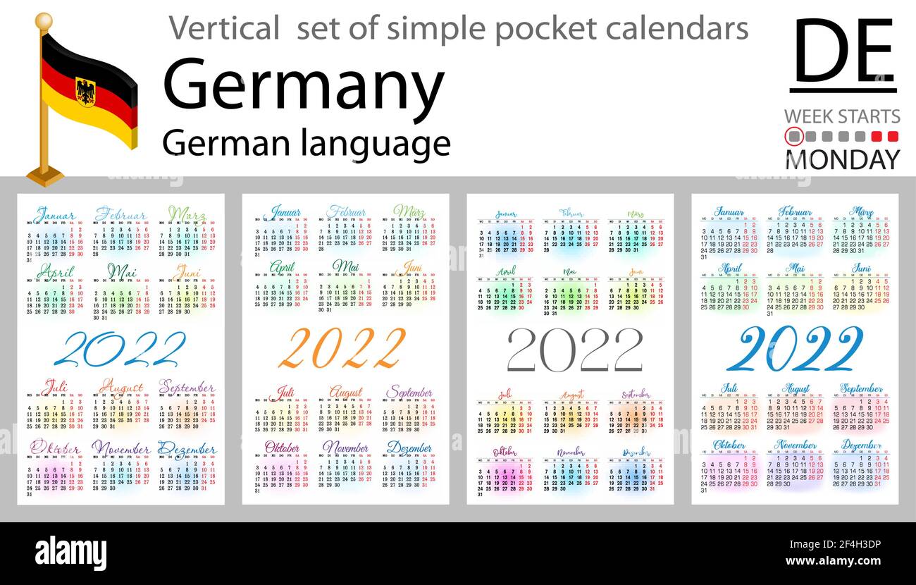 German vertical set of pocket calendars for 2022 (two thousand twenty ...