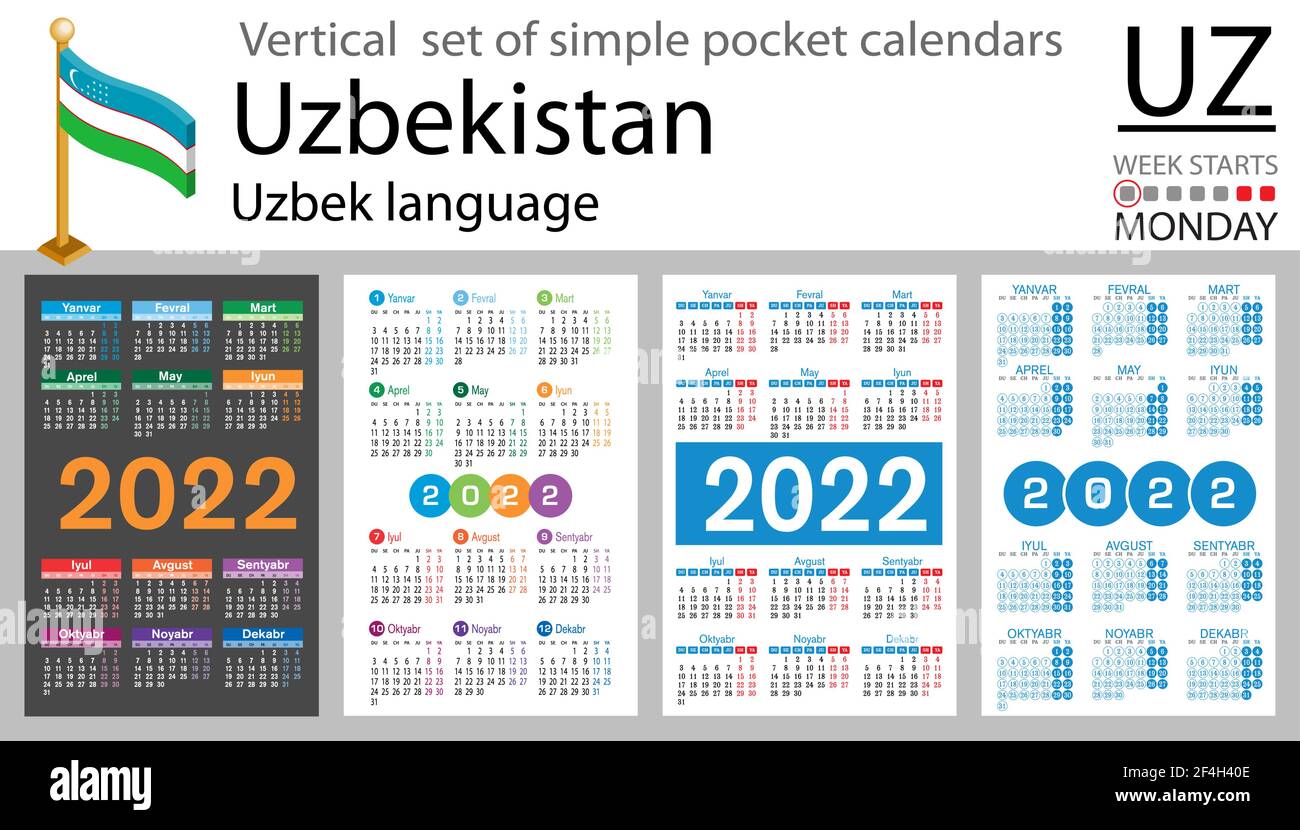 Uzbek vertical set of pocket calendars for 2022 (two thousand twenty ...