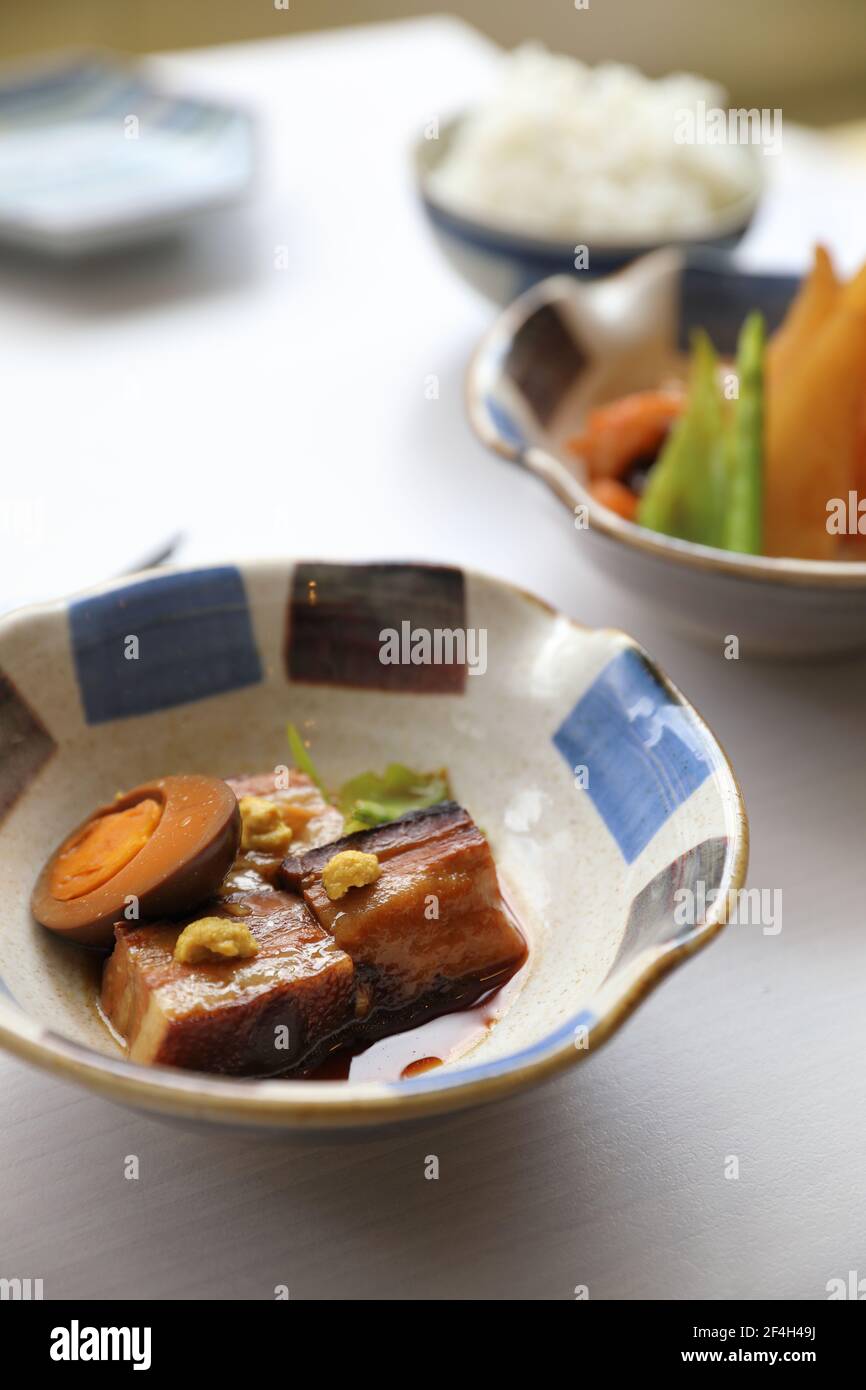 boiled pork roast japanese food style with rice Stock Photo - Alamy