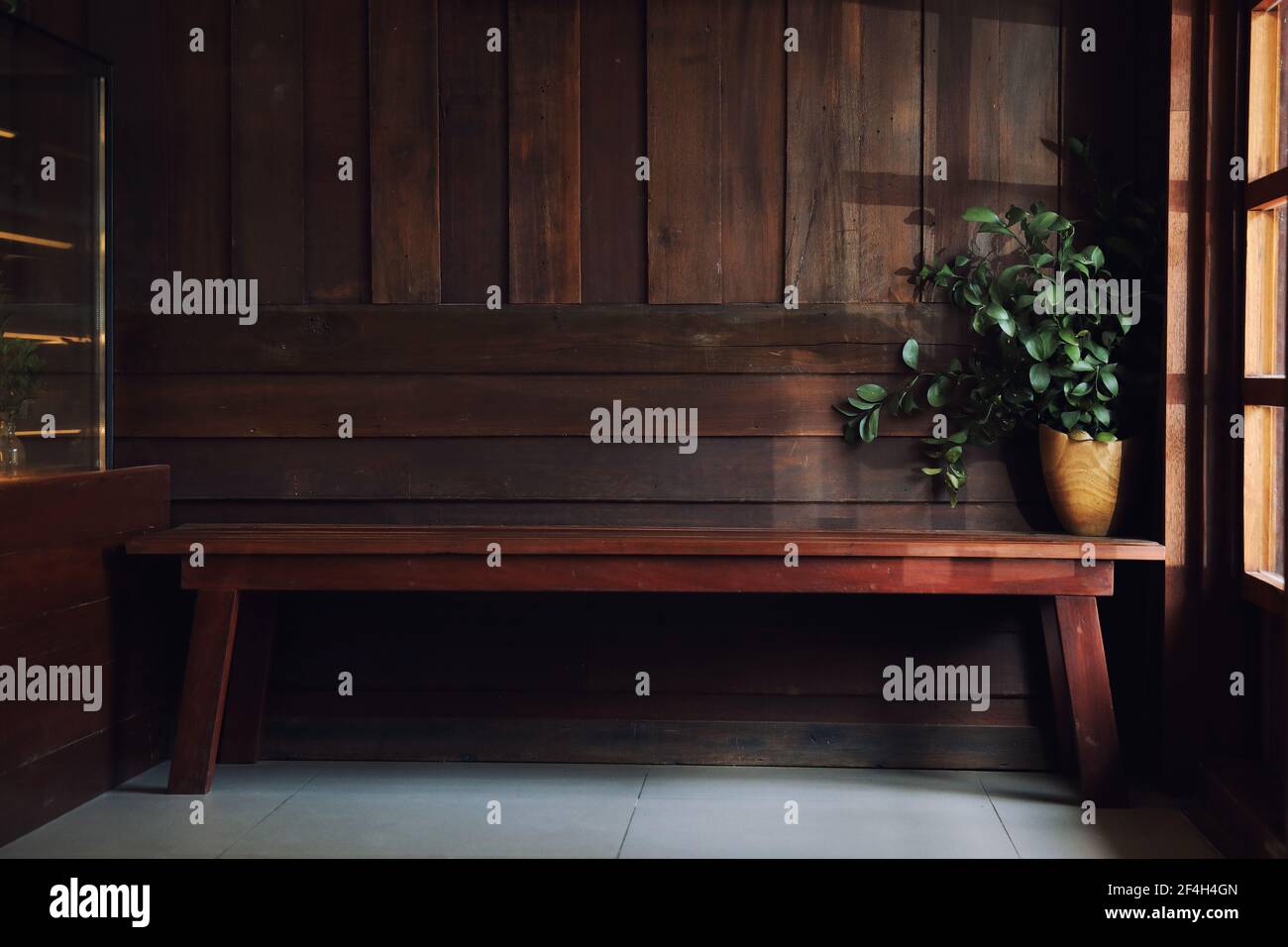 Japanese wooden cafe with chair bar and table Stock Photo - Alamy