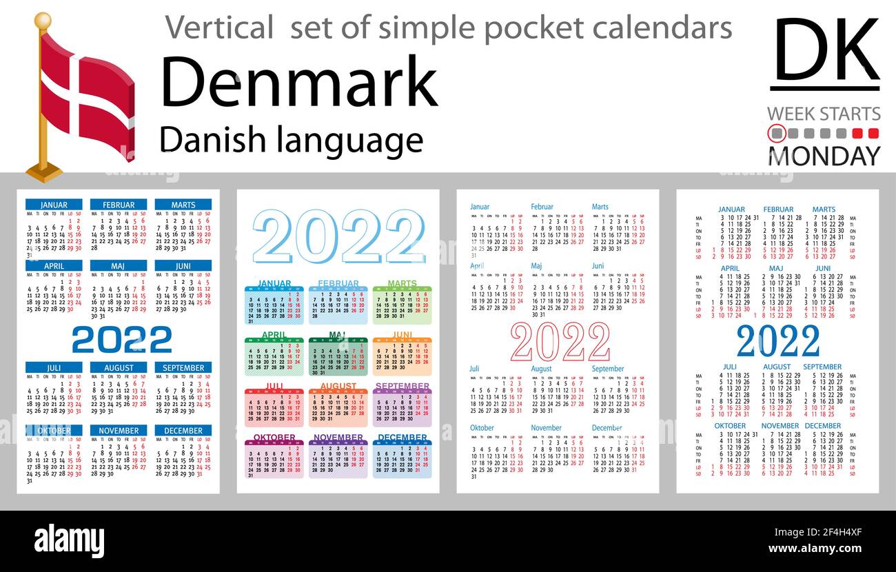 Denmark vertical set of pocket calendars for 2022 (two thousand twenty ...