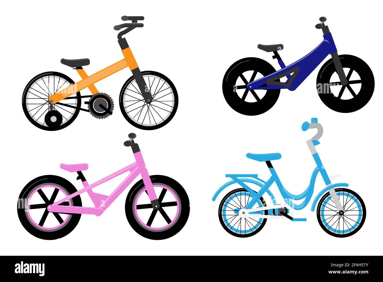 Set of kids bikes. Bicycles for children, for boys and for girls. Icons ...