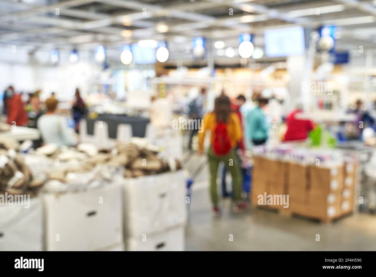 People line in supermarket. Bank queue checkout. Office lobby crowd ...