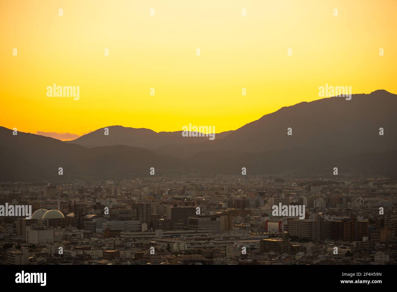 cityscape of Kyoto with sunrise in film vintage style Stock Photo - Alamy