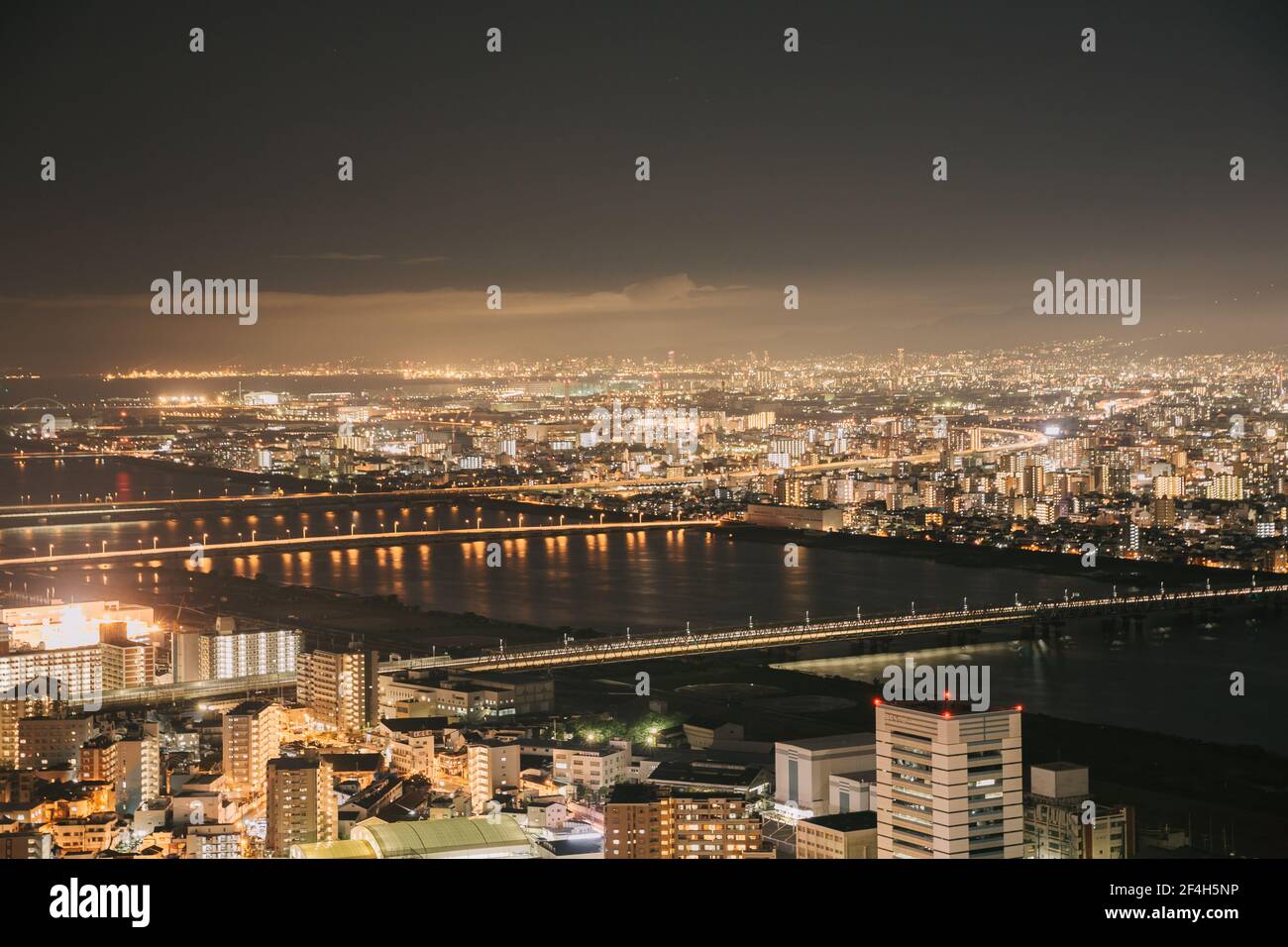 Osaka urban cityscape landscape background at twilight night Stock ...
