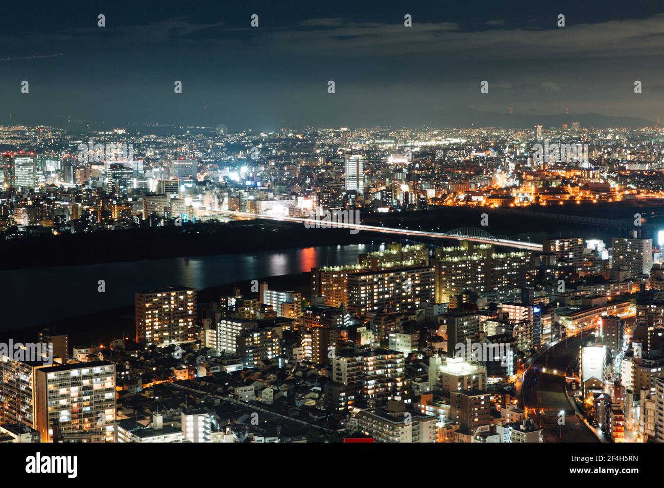 Osaka urban cityscape landscape background at twilight night Stock ...