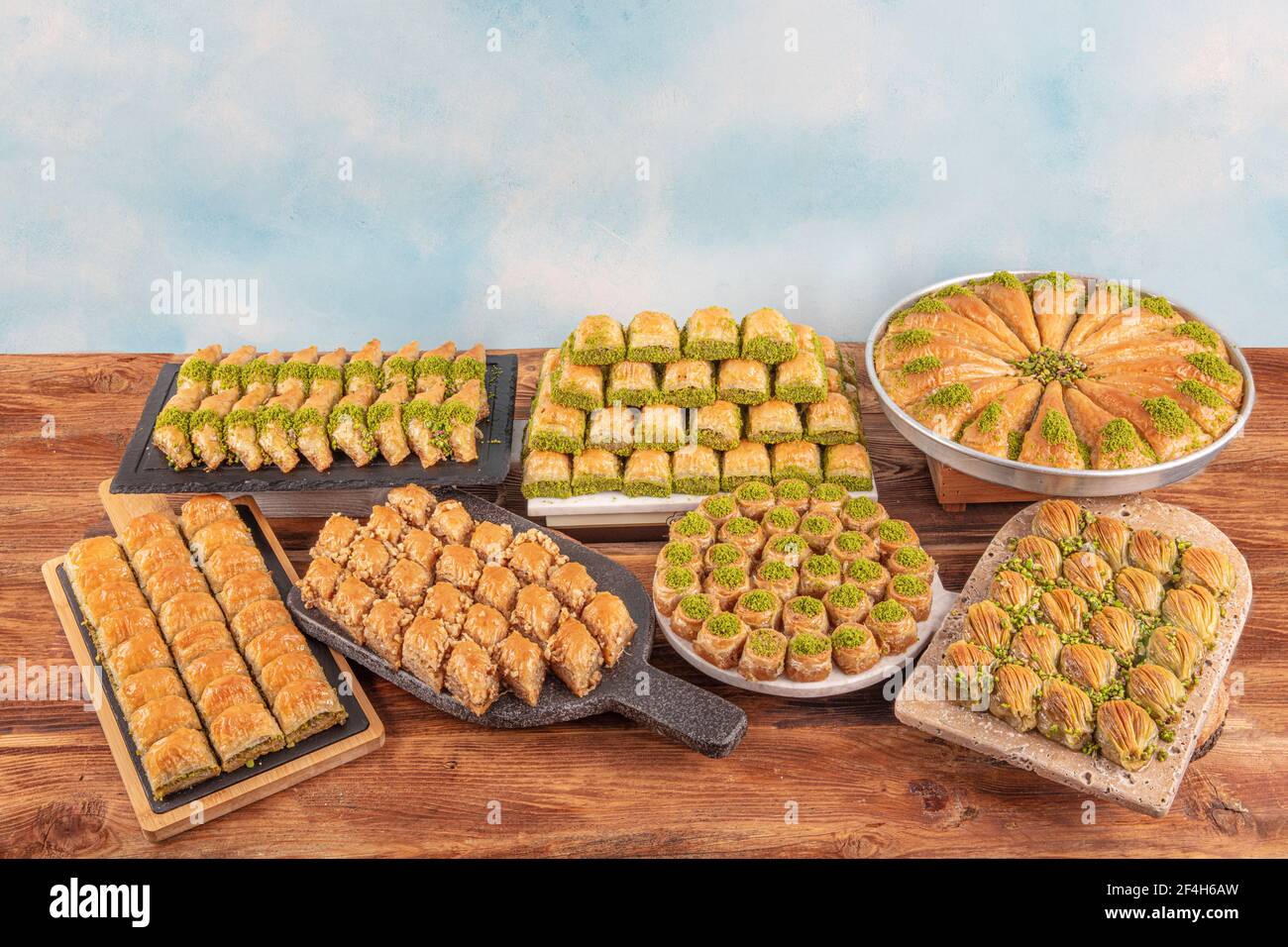 Types of Turkish baklava. Baklava pastry dessert. Traditional turkish ...