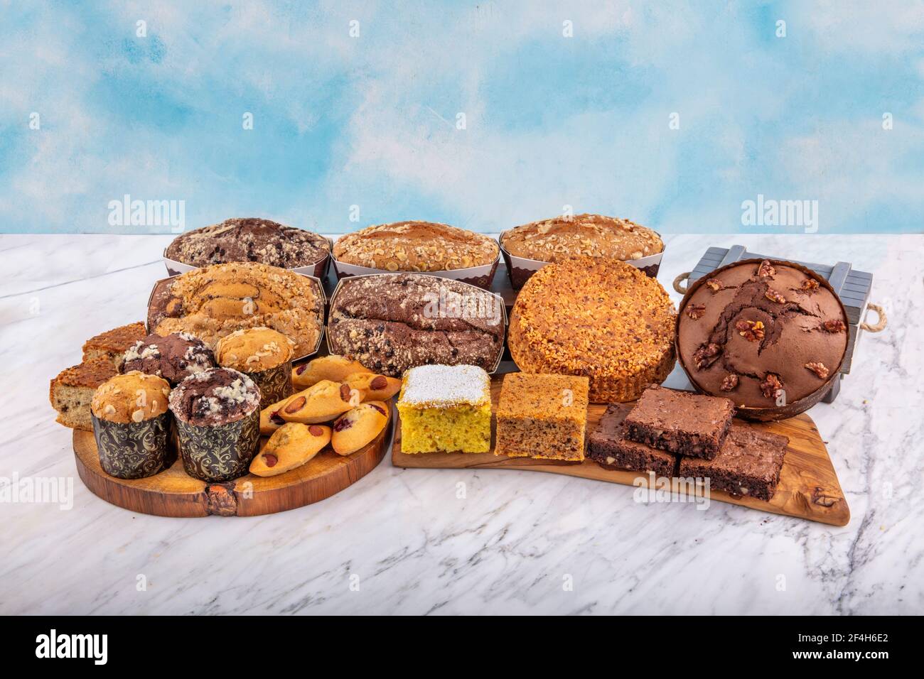 Types of Turkish cake. Assortment of soft and fluffy sweet white bread ...