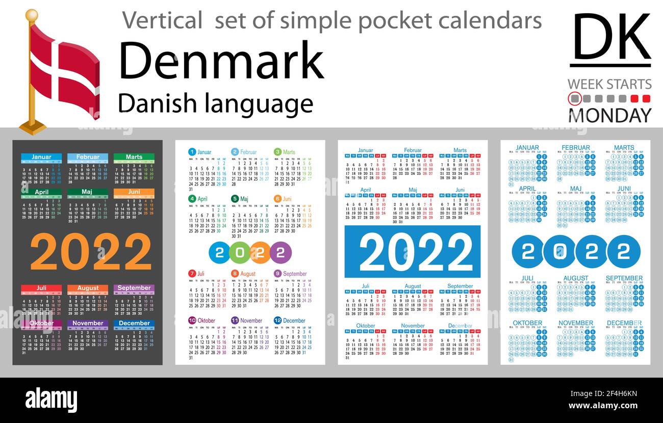 Denmark vertical set of pocket calendars for 2022 (two thousand twenty ...