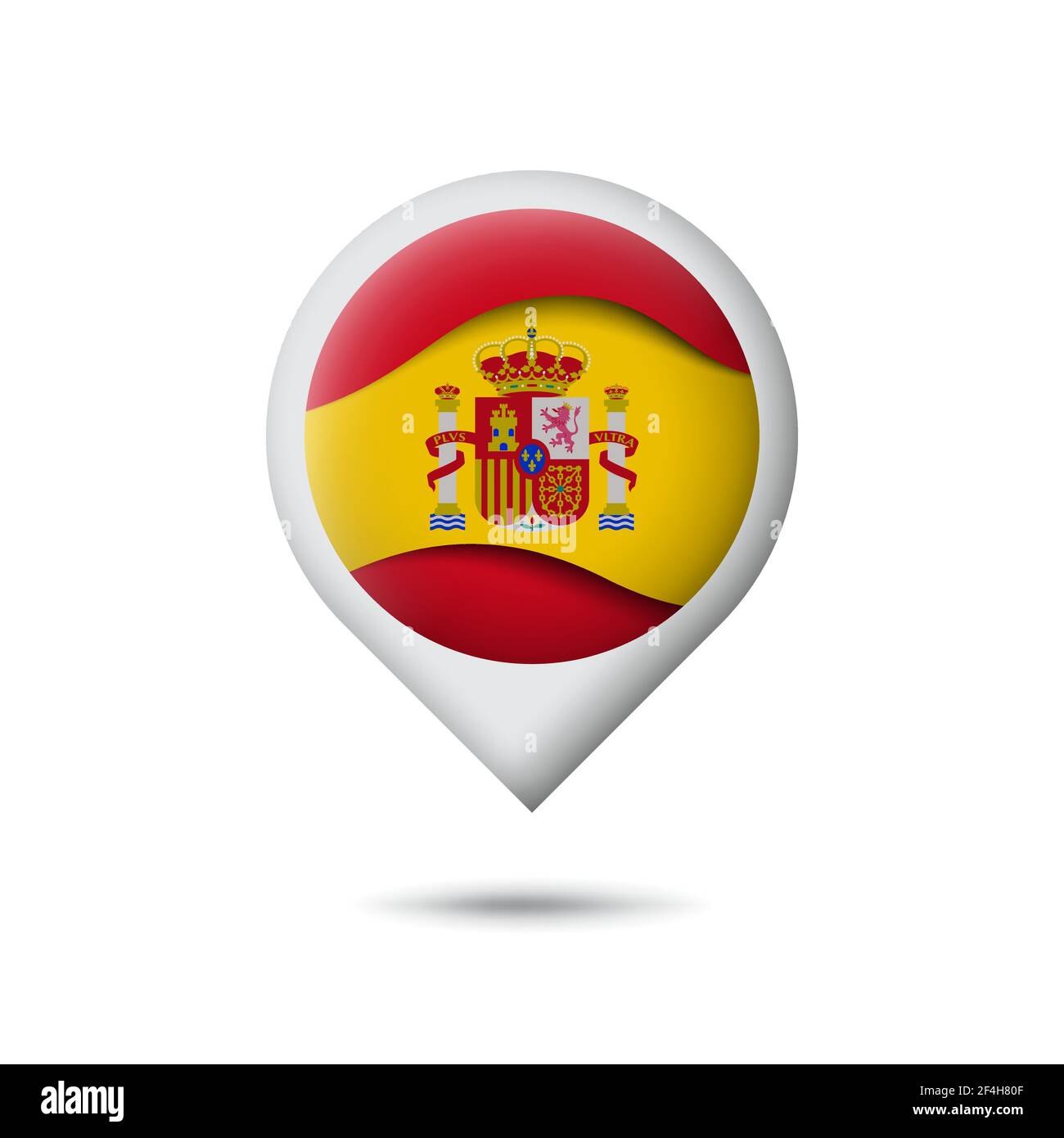 Spain flag icon in the shape of pointer, map marker. Waving in the wind ...