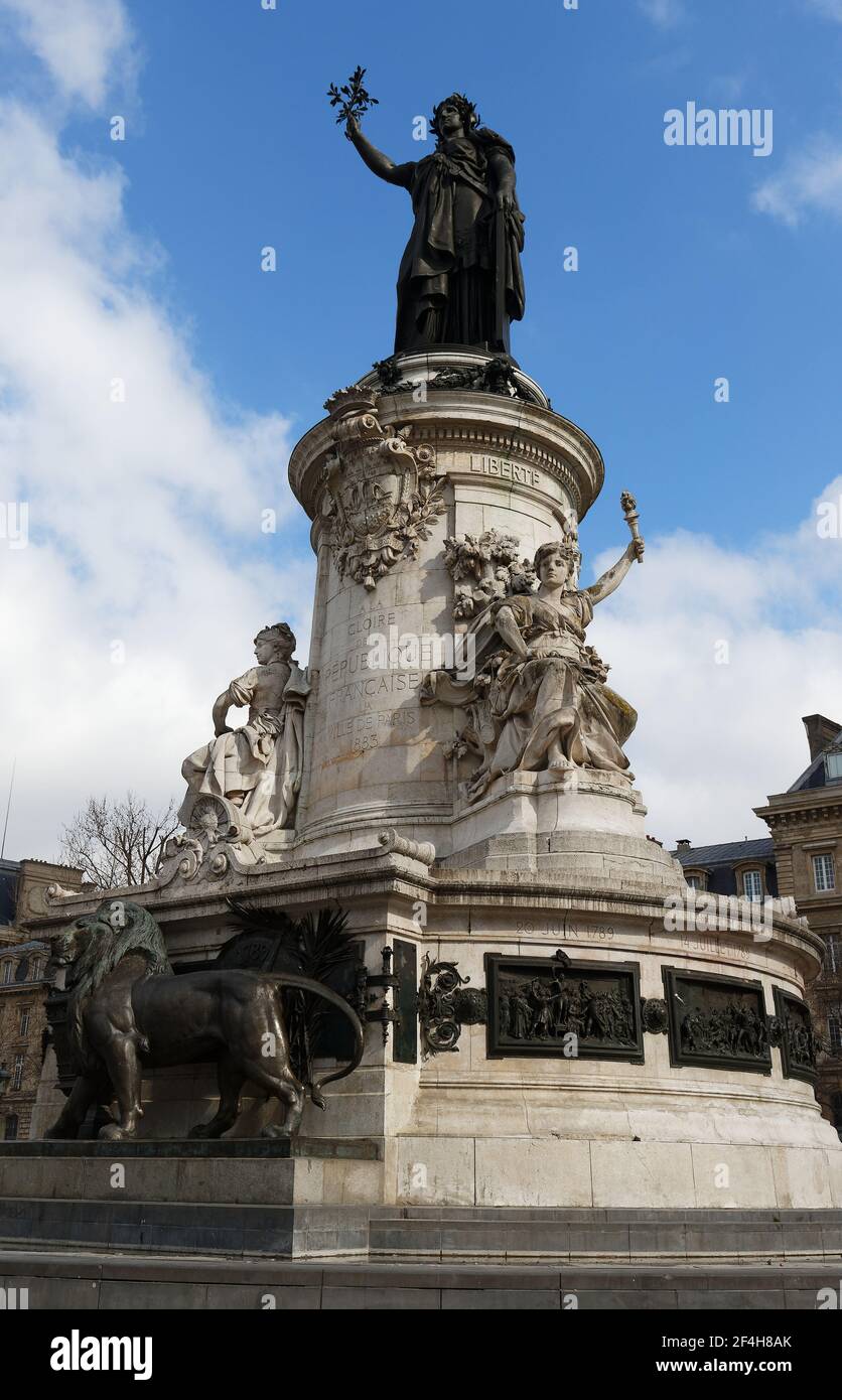 View of the Republique Statue in Republic square in Paris, France Stock ...