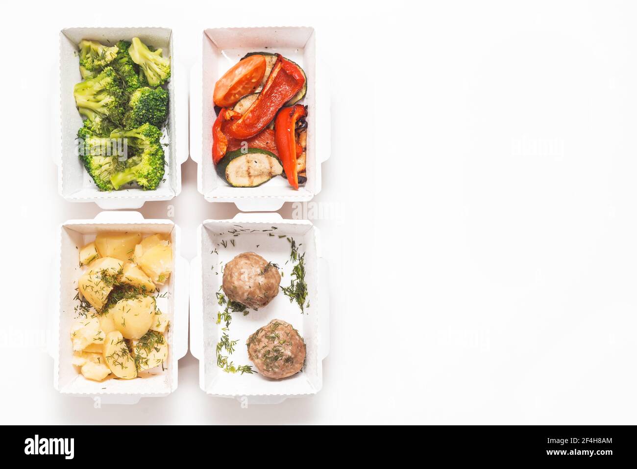 Daily food ration in containers. Delivery from restaurant, set of ...