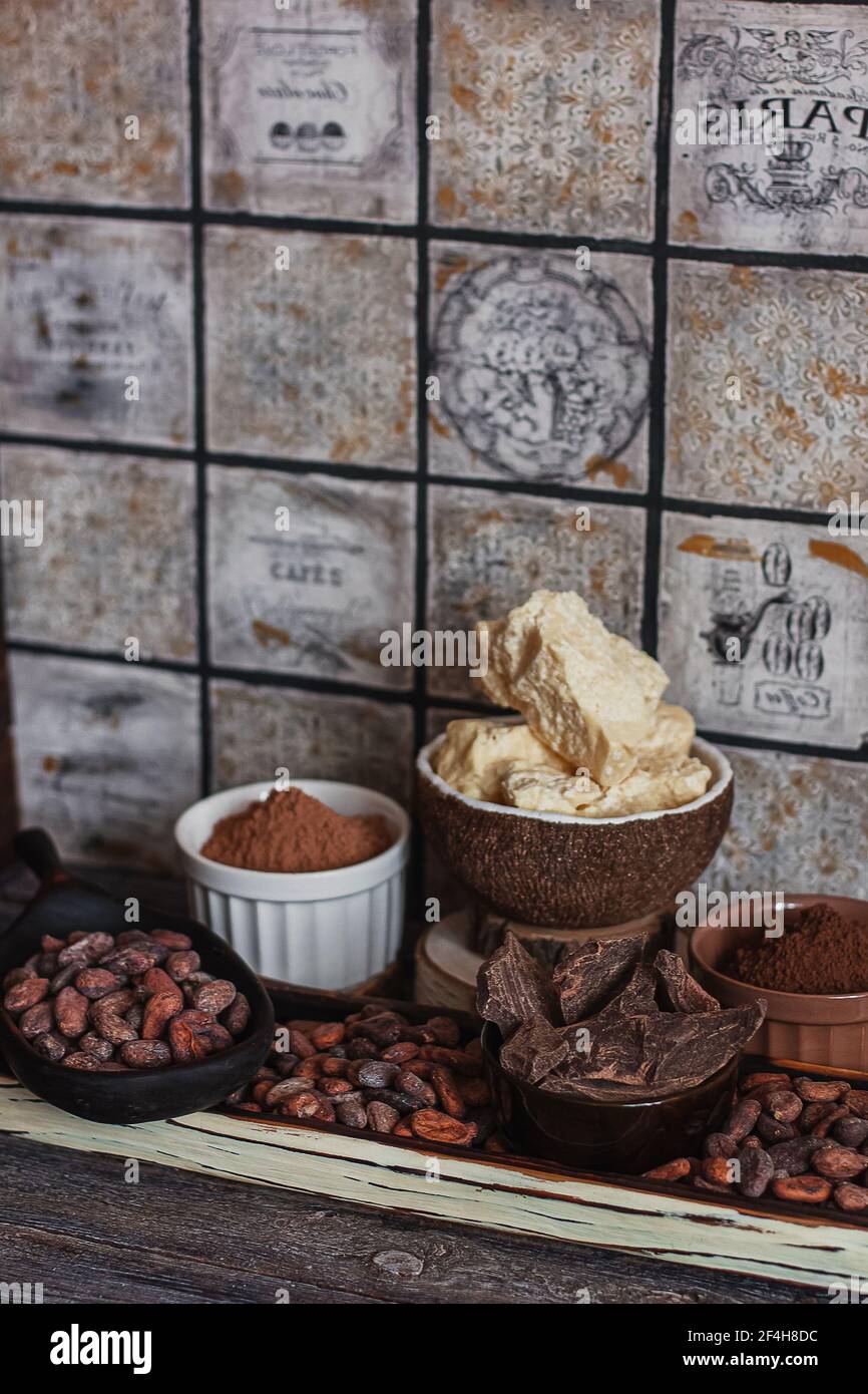 Unsweetened baking block chocolate, cocoa powder, cocoa butter and ...